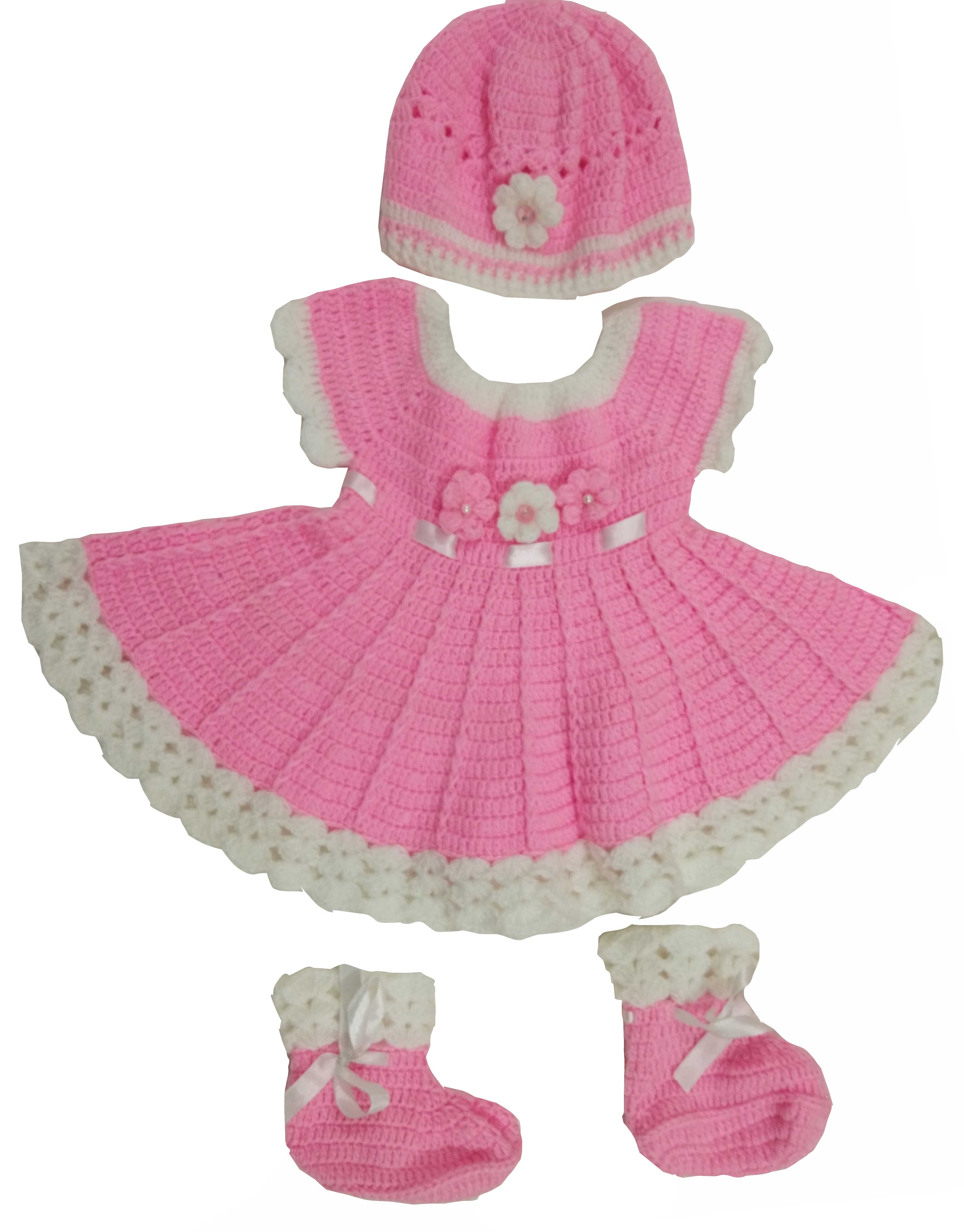 2020 new desing baby woolen frock set pink and white core