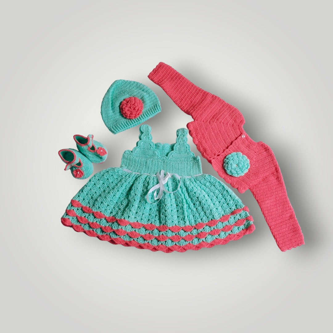Graminarts Lovingly Baby Girl Woolen Frock Set & Comfy Cardigan Pink