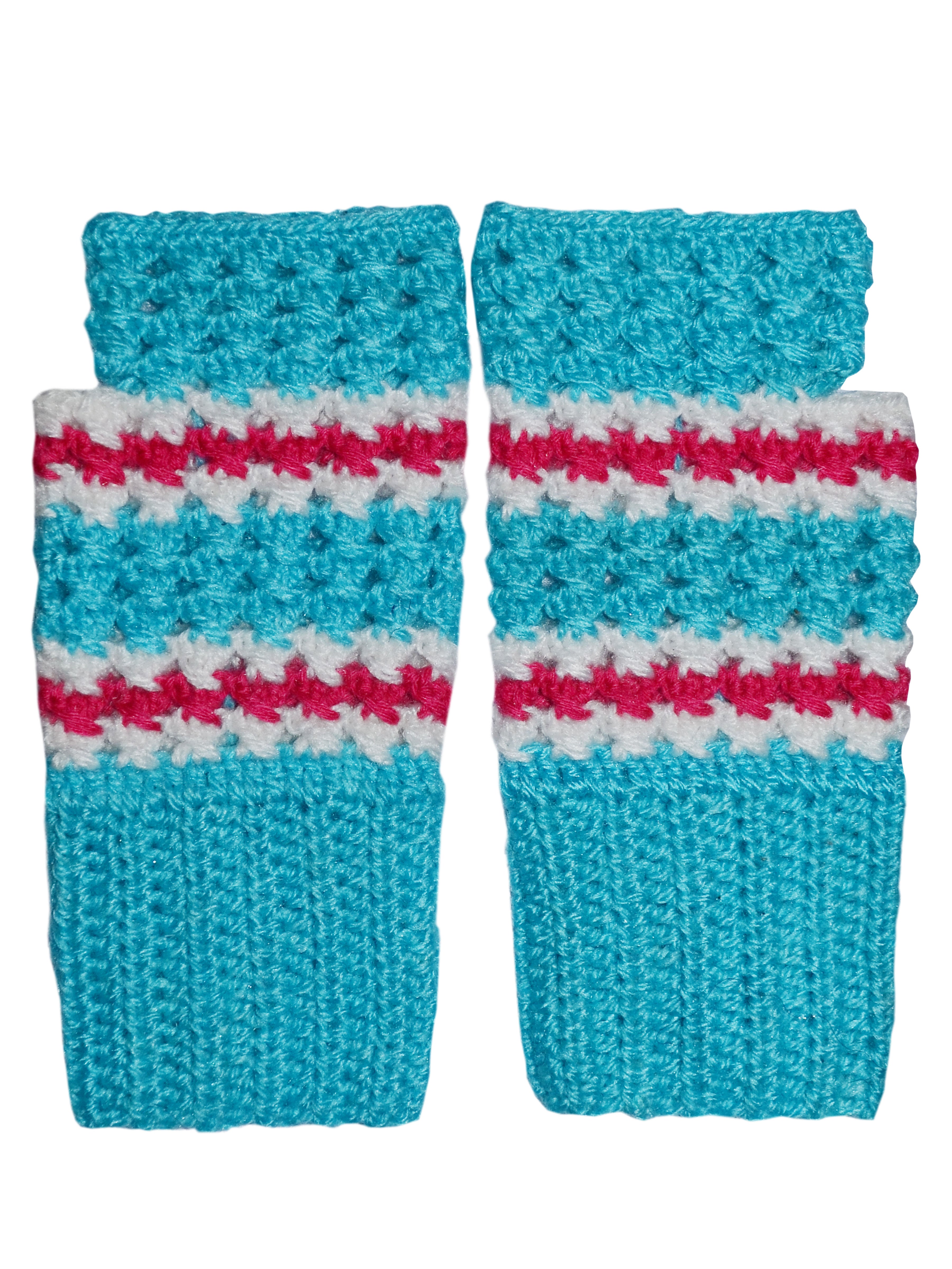 Handmade fingerless multicolor gloves sky and white color