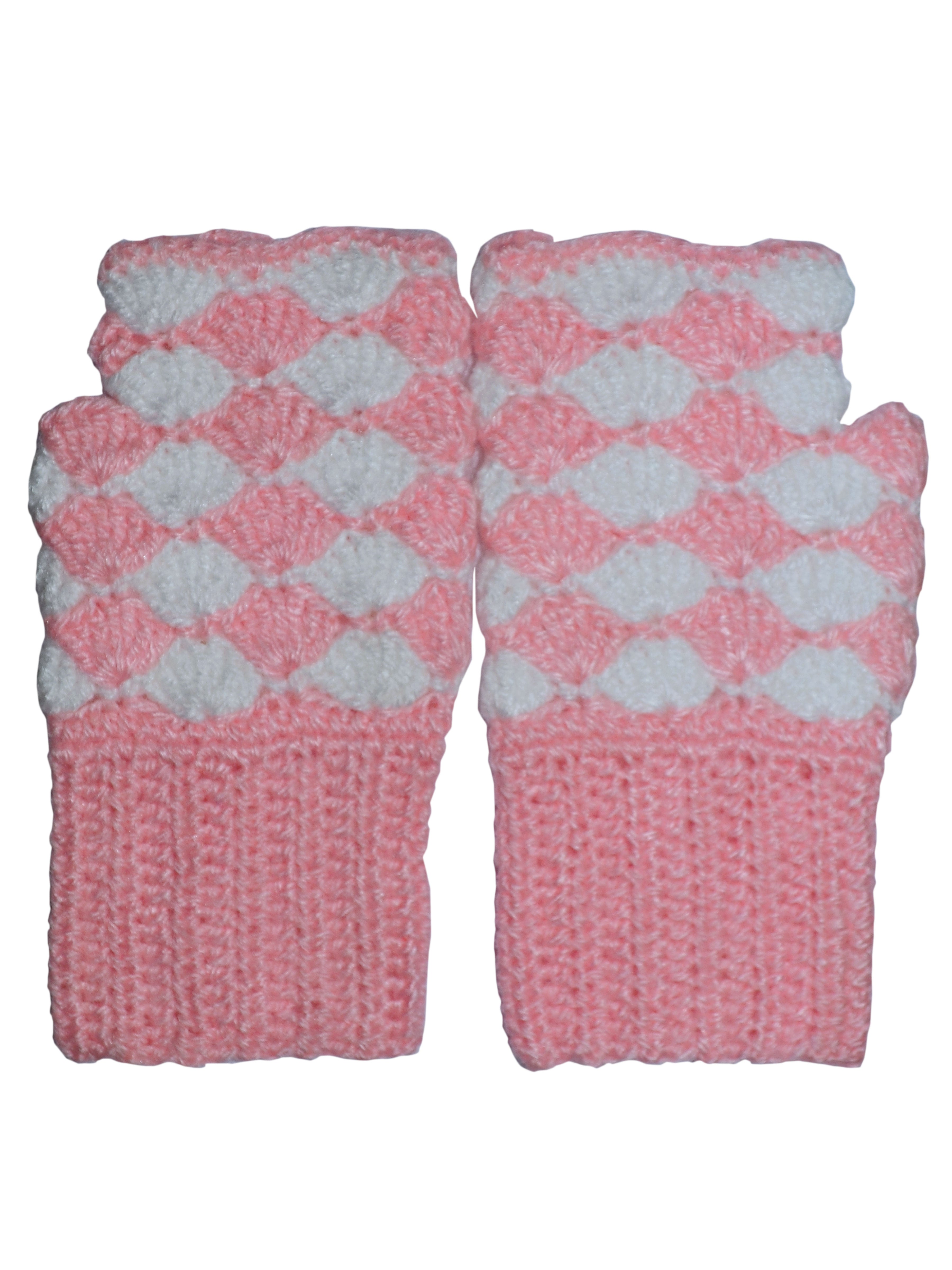 Hand gloves wool/Yarn kintted with color Light pink and white combi ...